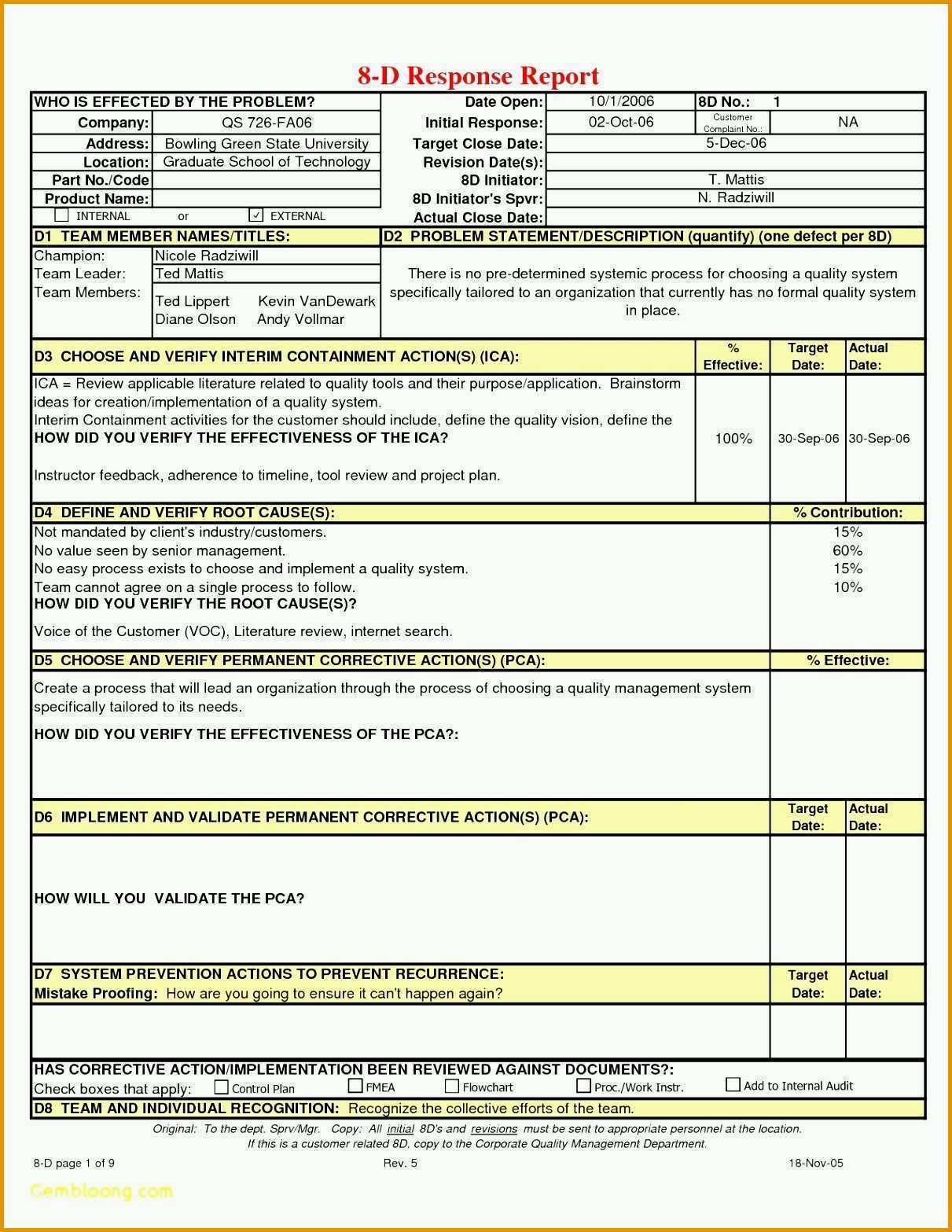 Unvergleichlich 8d Report Vorlage Pdf Elegante 15 8d Report Beispiel